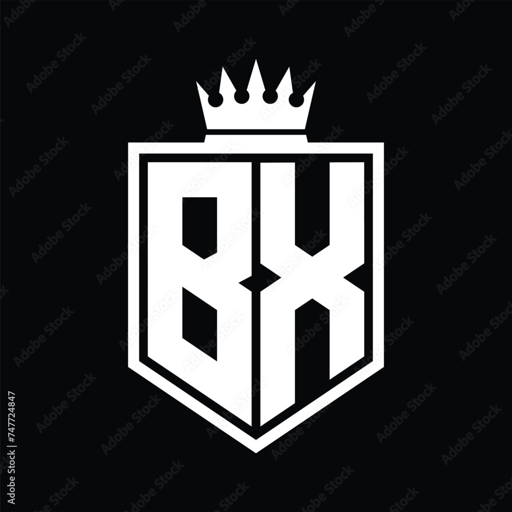 BX Logo monogram bold shield geometric shape with crown outline black ...