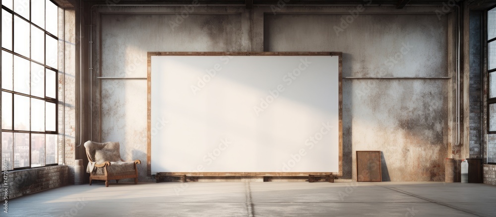 An empty room featuring a modern interior design with a large ...