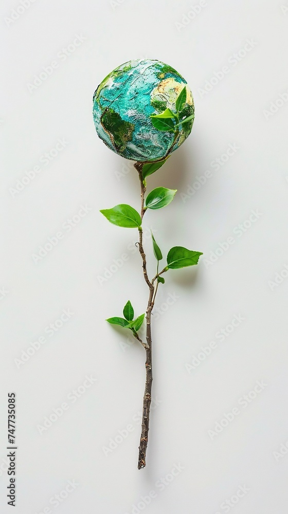Green earth day on isolated white background. Care for the environment ...