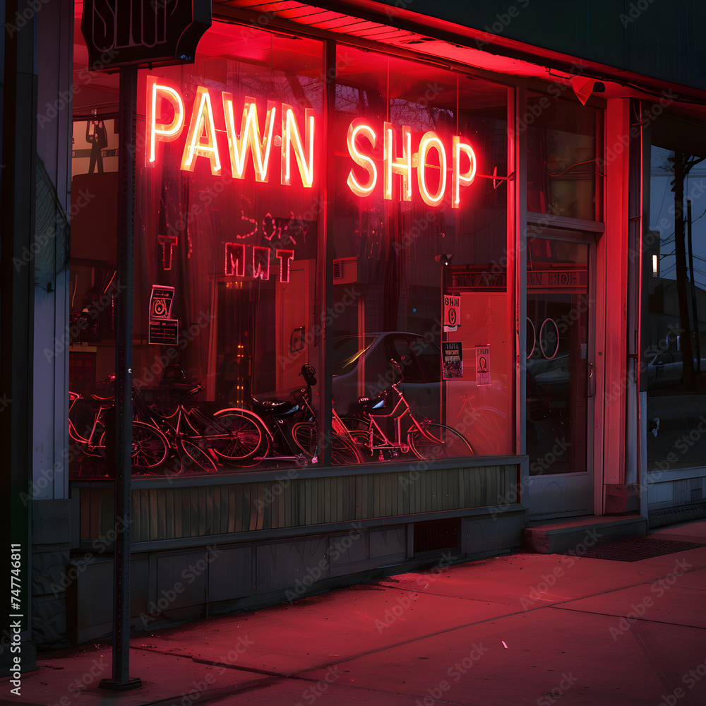 Neon Pawn Shop sign in the window of a Pawn Shop Stock Photo | Adobe Stock