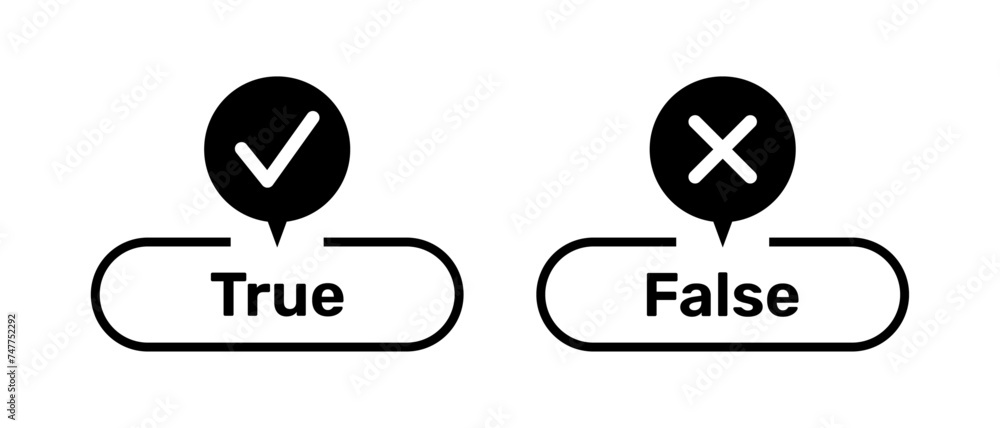 Right and Wrong symbols with True and False buttons black color. True ...