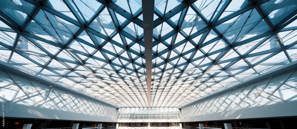 A very large convention center is depicted, featuring a strikingly long ...