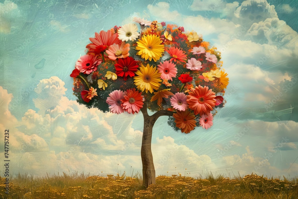 Conceptual art piece featuring a tree shaped like a human brain ...