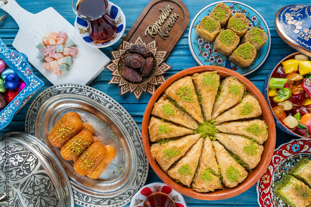 Traditional Turkish Sherbet Desserts (Baklava, Tulumba, Carrot Slice ...