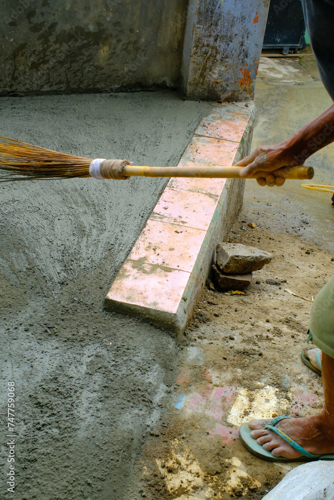 Industrial Photography. Construction Works. Photo of a hand sweeping ...