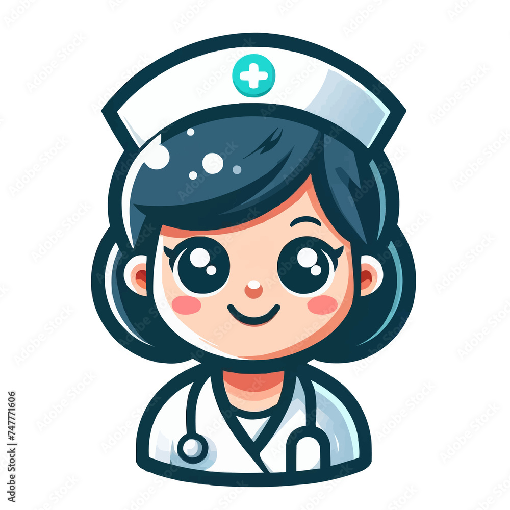 Cute Cartoon Nurse Head Illustration, Friendly Female Healthcare ...