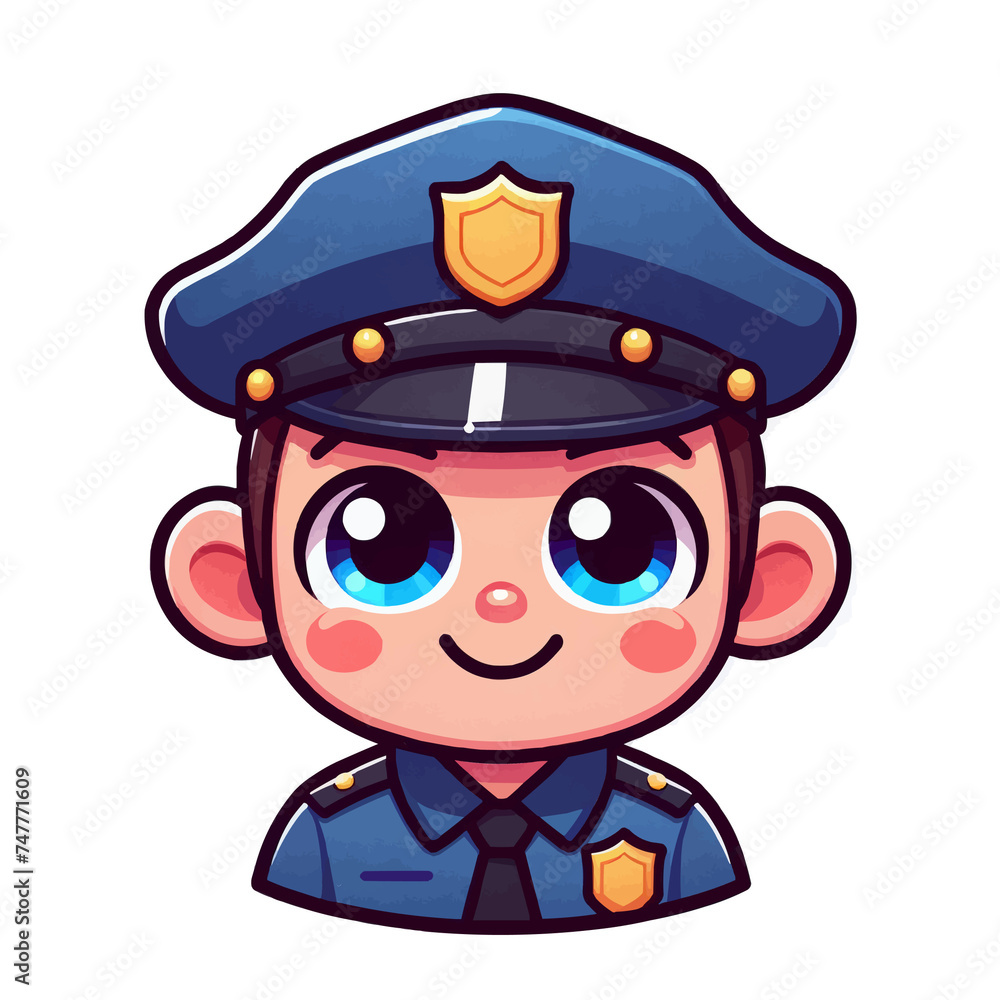 Cartoon Police Officer Character Head with Charming Big Eyes and a ...