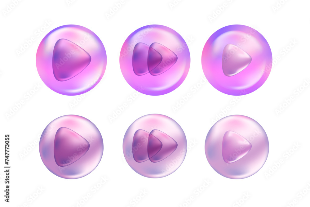 Glowing play buttons set. Right arrow direction abstract symbol. Press ...