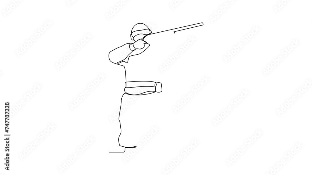 Animated self drawing of a hunter is hunting animals in the forest with ...