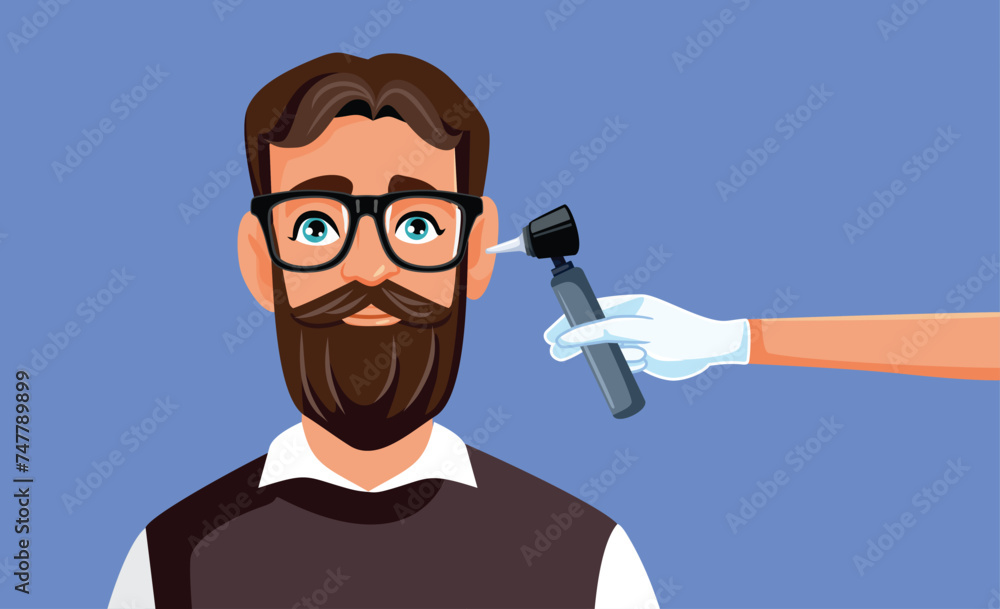 Adult Man Having During Ear Examination Procedure Vector Illustration ...