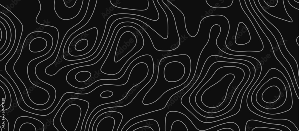 Abstract outline topographic contour map background. Dark texture ...