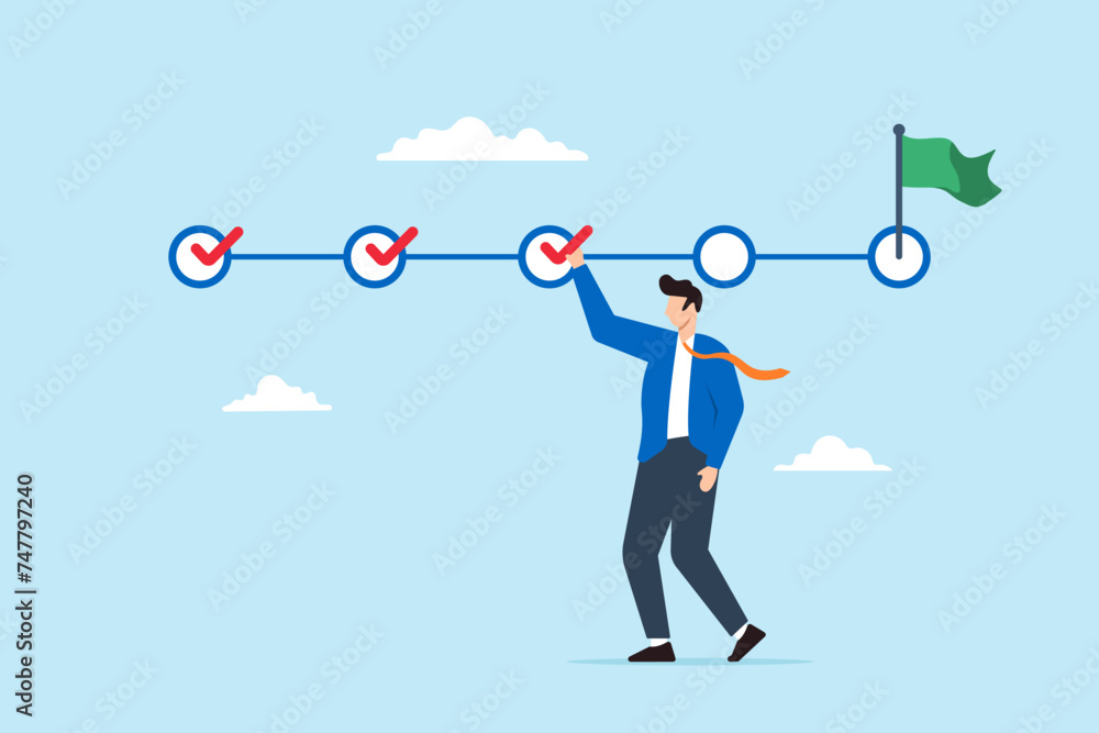 Businessman holding checkmark symbol to check completed tasks. Concept ...