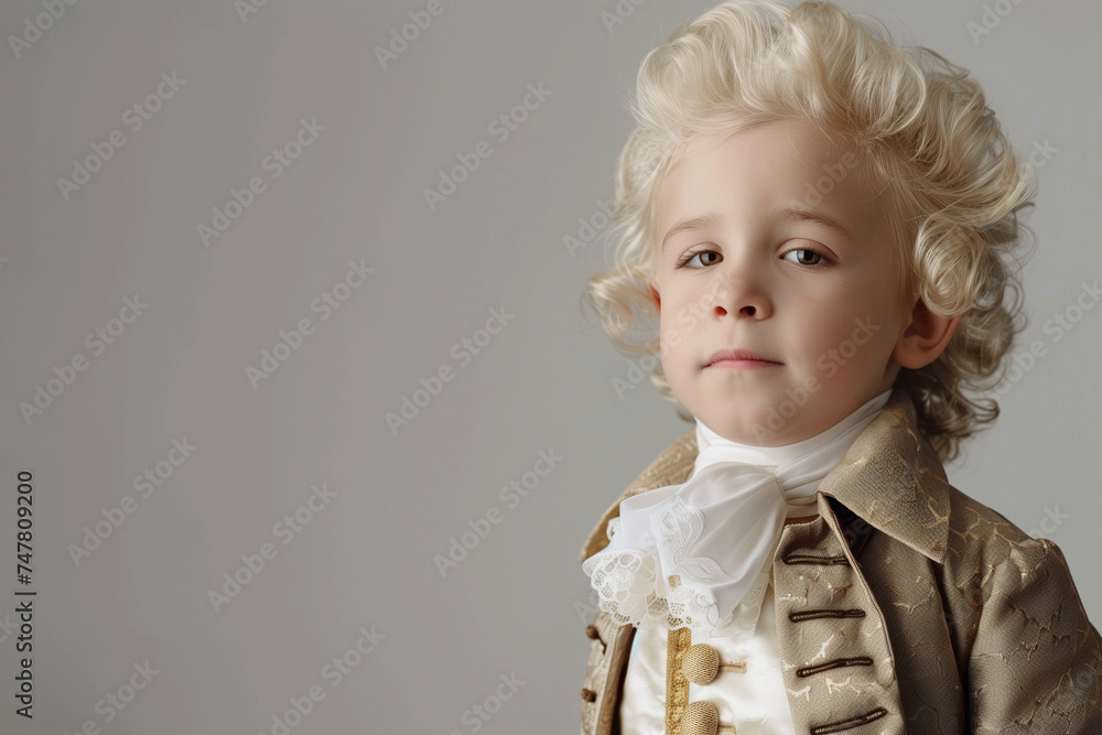 Young boy in vintage costume posing elegantly. Portrait of a child ...