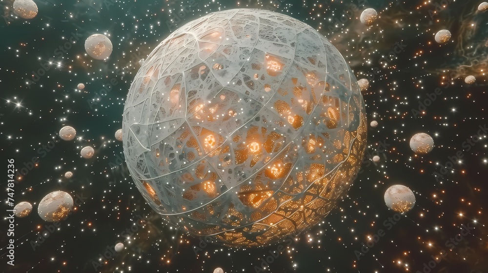 An ethereal digital sphere glows amidst a cosmic backdrop, symbolizing ...