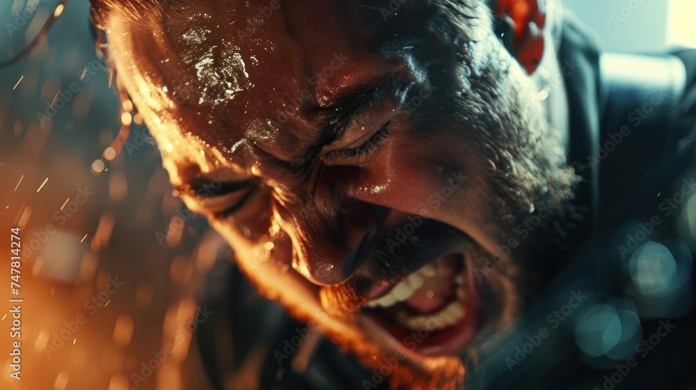 Man in Anguish with Intense Emotional Expression. An emotionally ...