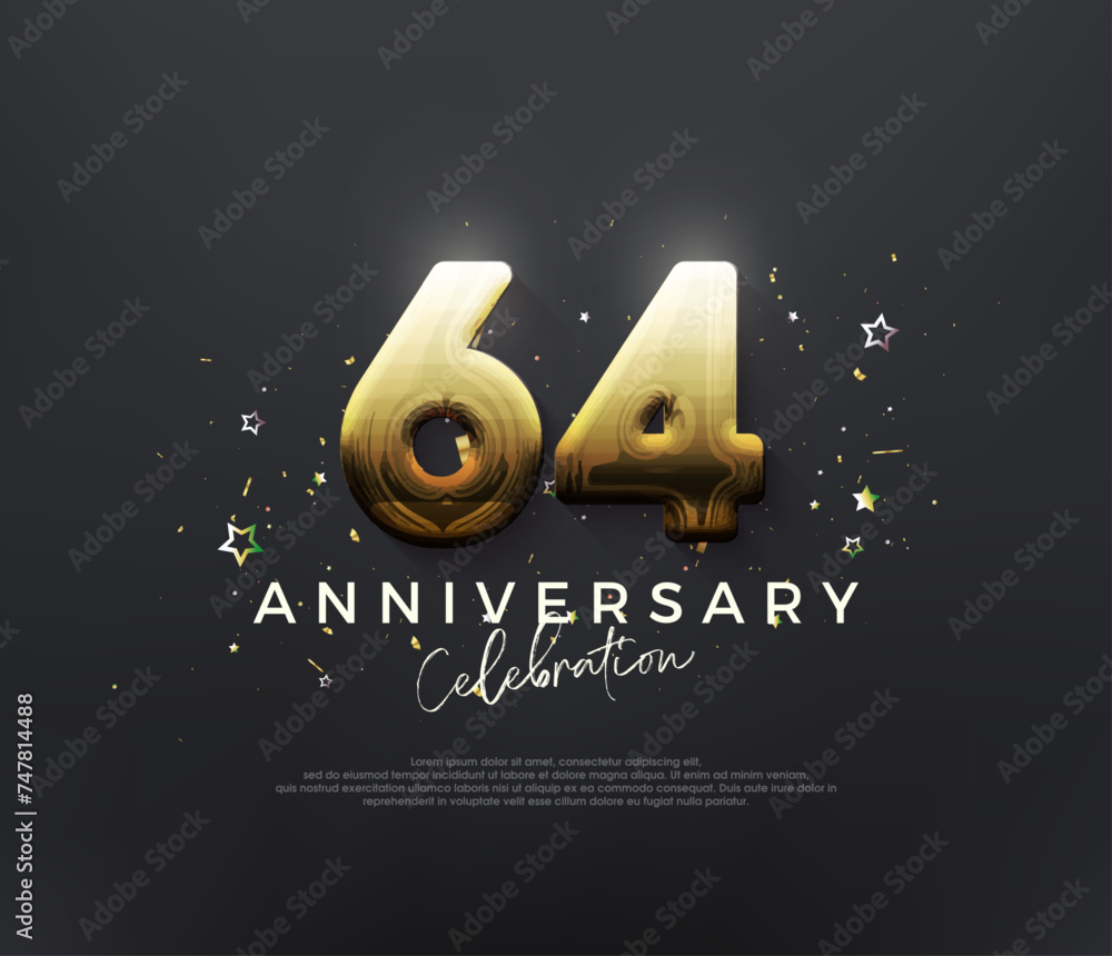 64th anniversary celebration, with shiny gold numbers on a black ...