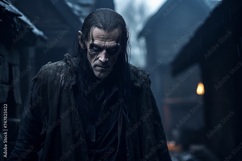 Male vampire with skeletal features and tattered clothing, of Romanian ...