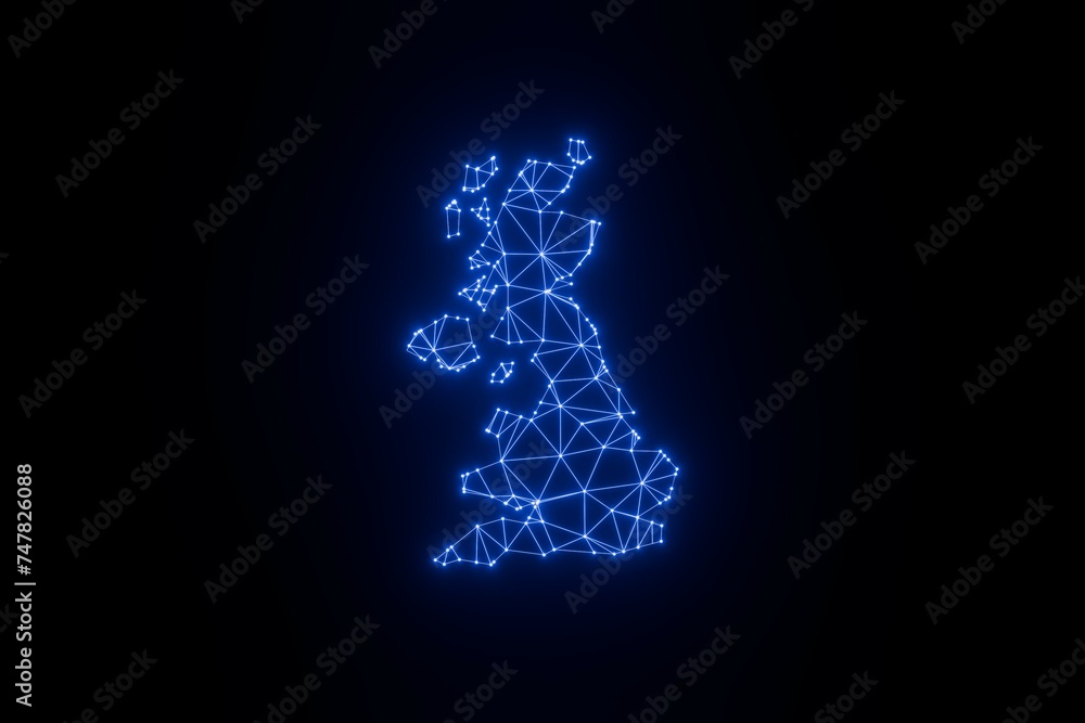 united kingdom, england low polygon map, glowing neon, plexus style ...