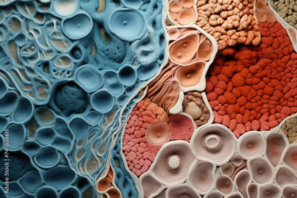 Animal tissue, revealing different cell types and their organization ...