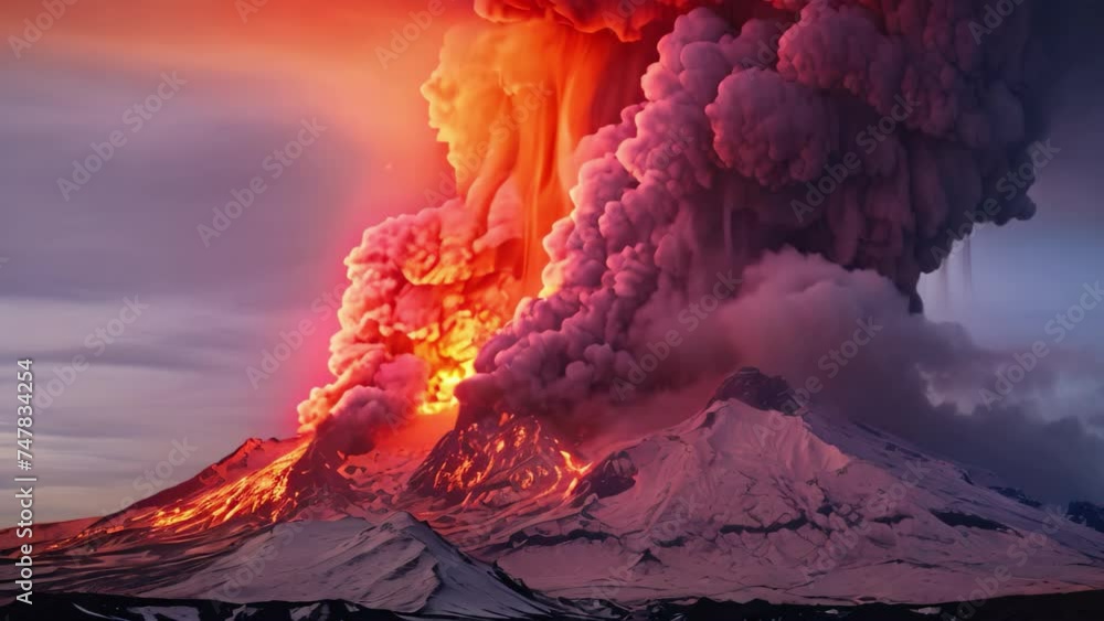 Volcanic eruption in Kamchatka, Russia at sunset. A small volcanic ...