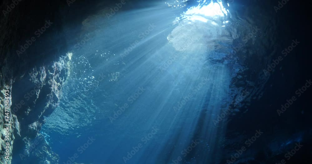 cave diving underwater ocean scenery sun beams and rays background ...