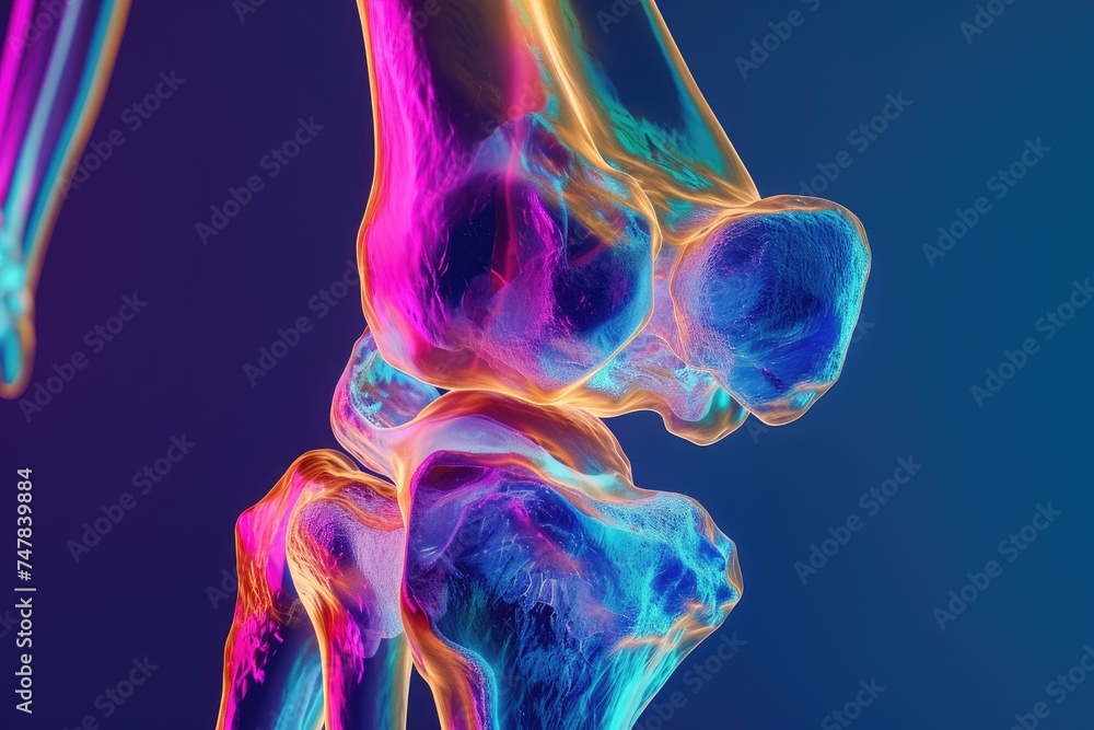 A detailed x-ray image displaying a knee joint, revealing signs of ...