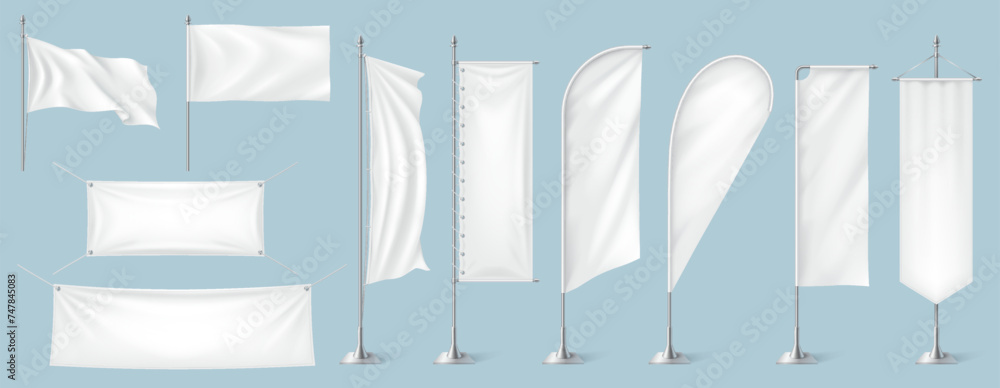 White blank textile desktop check box flags realistic vector ...