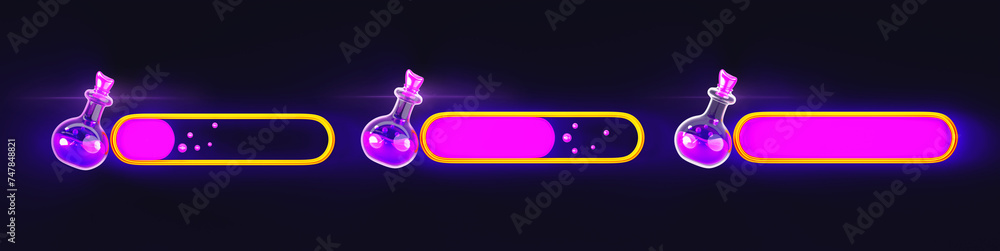 Game ui loading progress bars 3d render set. Magic cartoon interface ...