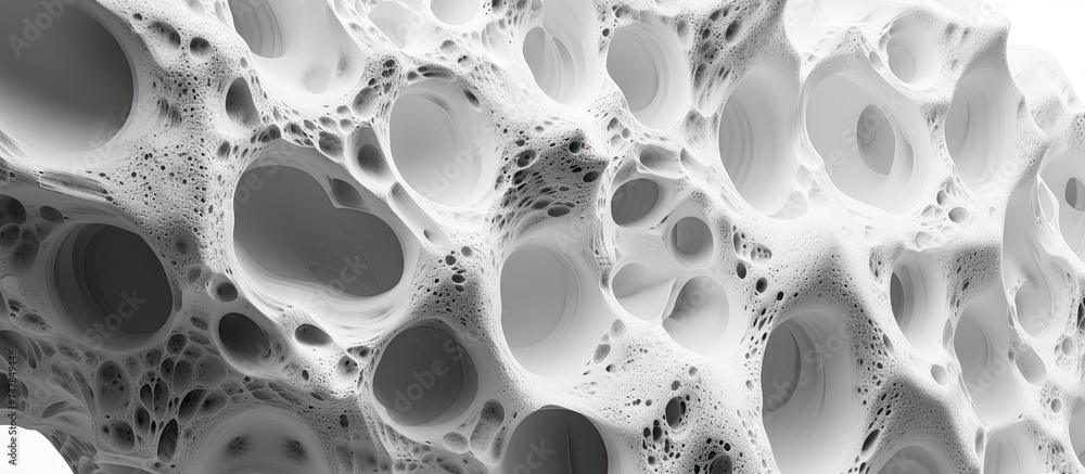 This close-up shot features a white wall with multiple holes scattered ...