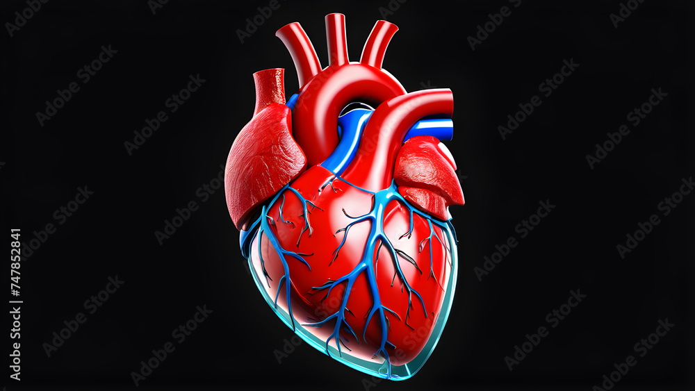 internal body part. human heart anatomy skin color on black background ...