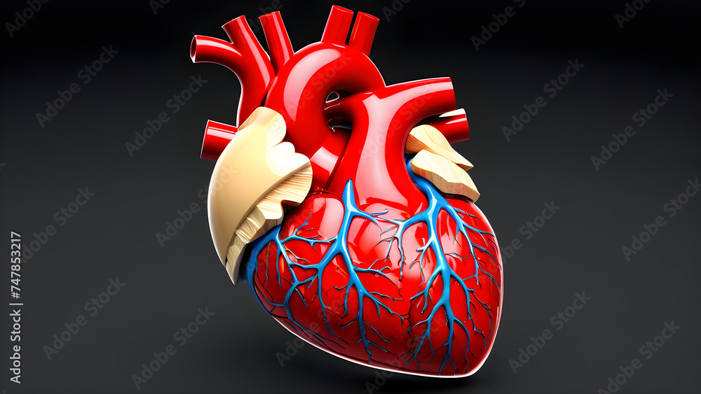 internal body part. human heart anatomy skin color on black background ...