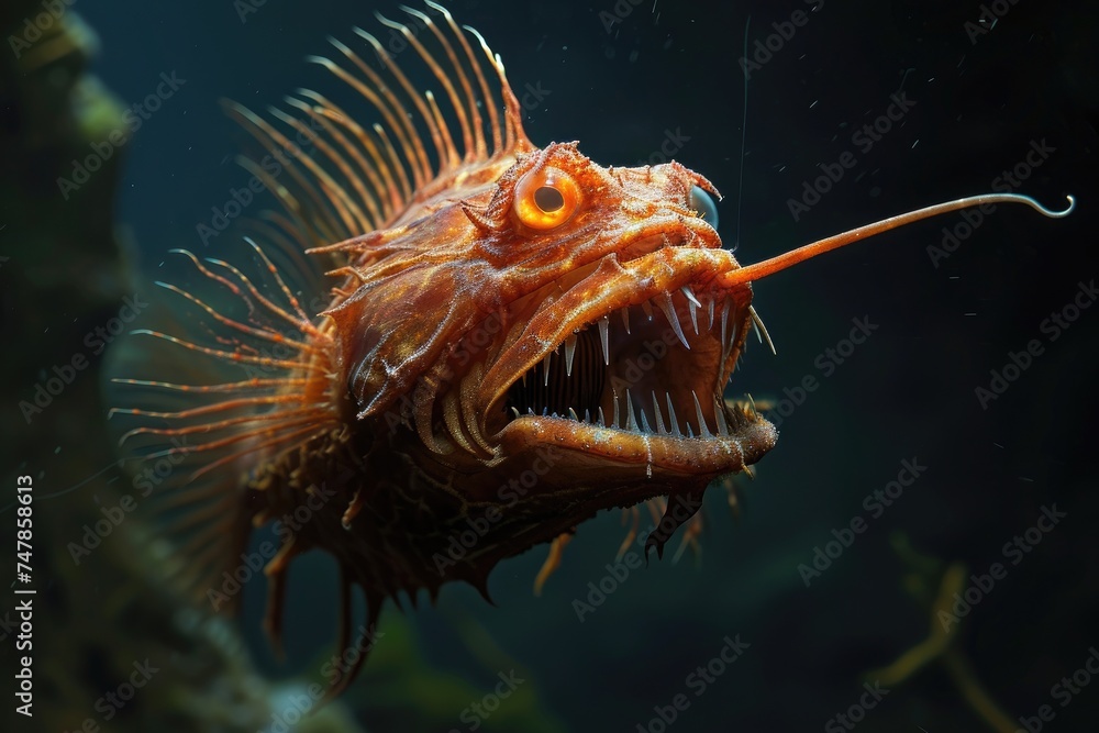 A detailed view of a fish showcasing its open mouth, revealing its ...