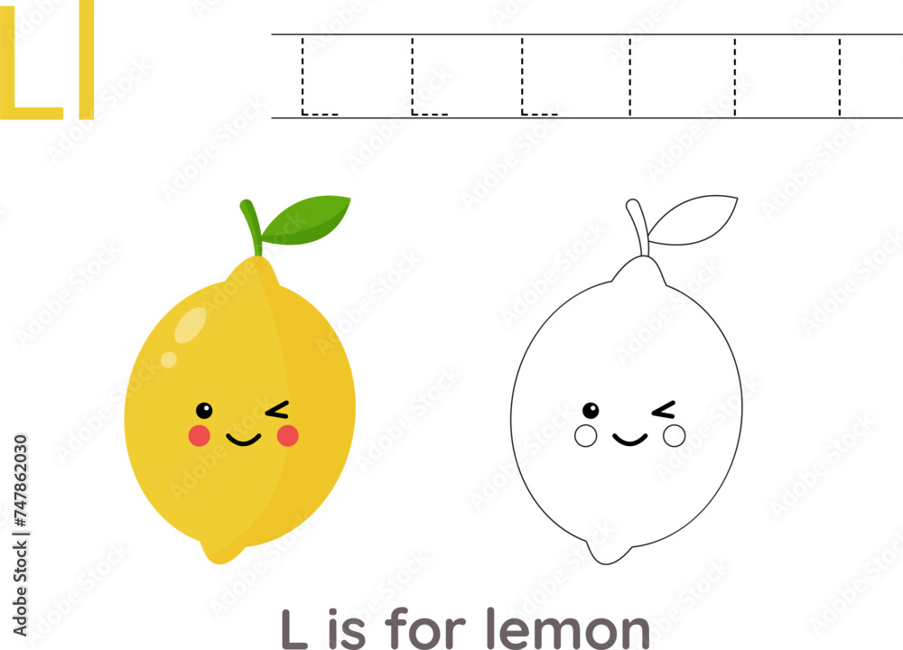 Tracing alphabet letters with cute fruits and vegetables. Color cute ...
