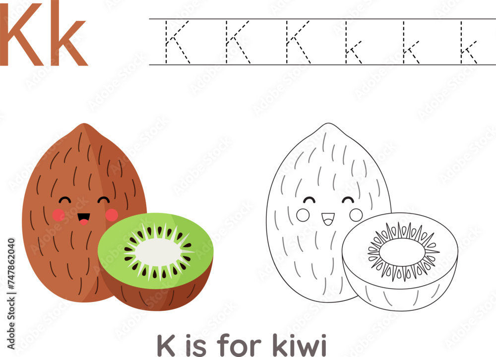Tracing alphabet letters with cute fruits and vegetables. Color cute ...