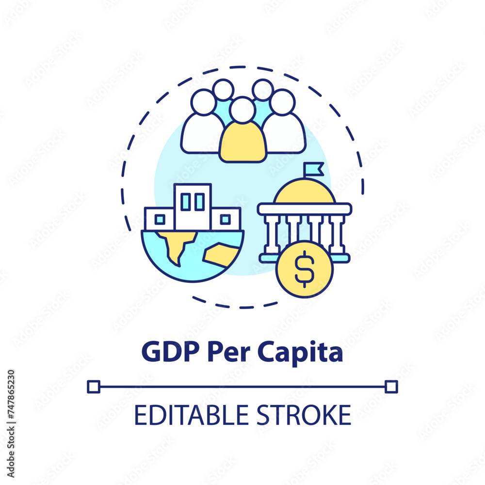 Gdp per capita multi color concept icon. Socioeconomic indicator ...