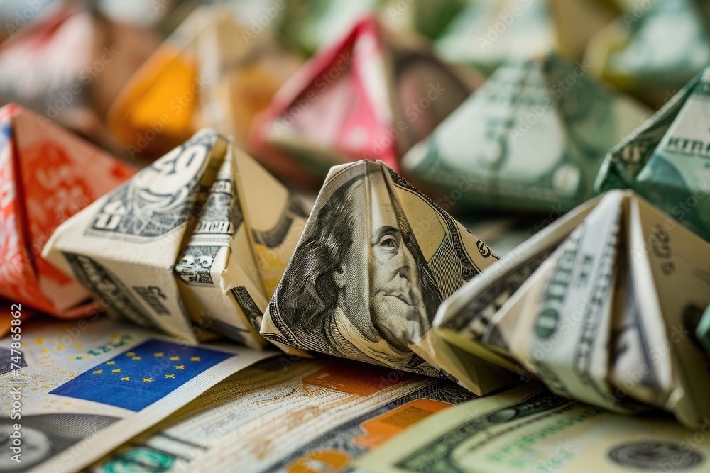 This close-up photo showcases multiple intricate origami creations made ...