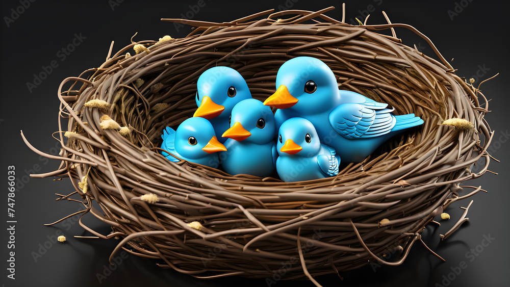 birds nest with baby birds and mother bird. wild birds, cartoon faces ...