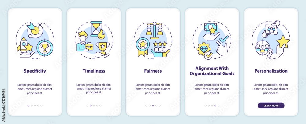 Employee recognition criteria onboarding mobile app screen. Walkthrough ...