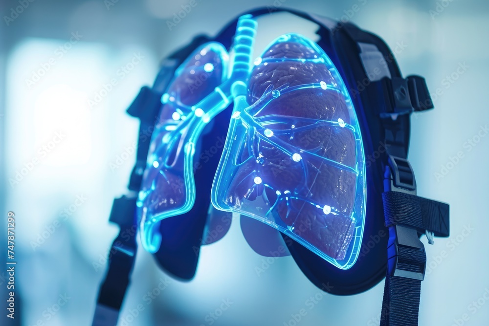 A medical device equipped with glowing lungs provides respiratory ...