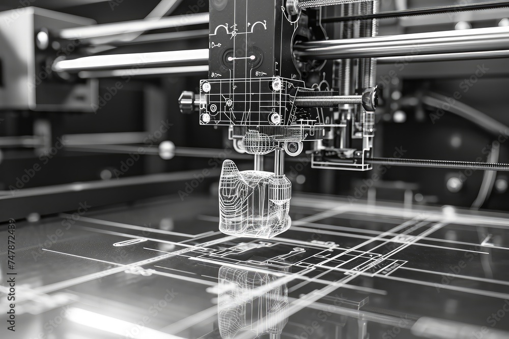 An industrial machine in action, drilling precise holes into a metal ...