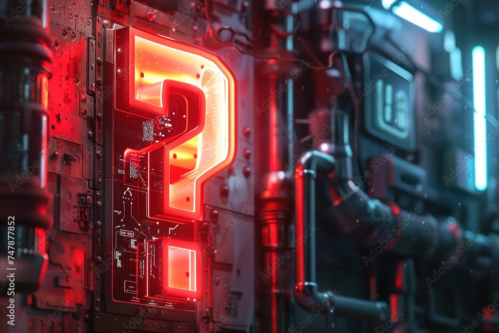 Illustration Symbol of a red question mark on a digital circuit board ...