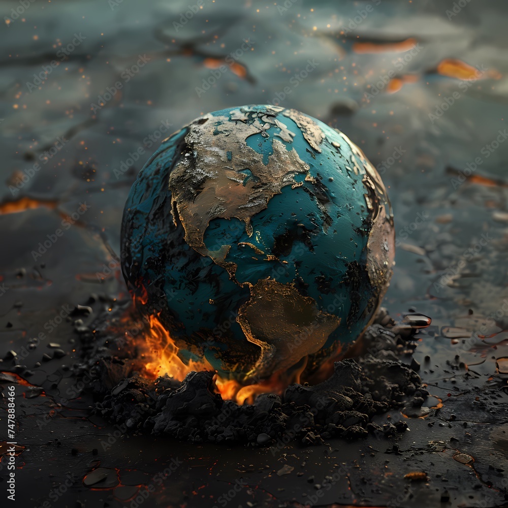 An artistic representation of the Earth ablaze, symbolizing the dire ...