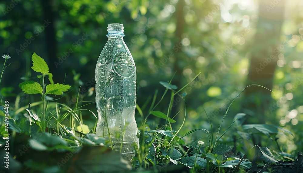 Unnatural waste in nature depicted by a discarded plastic bottle in a ...