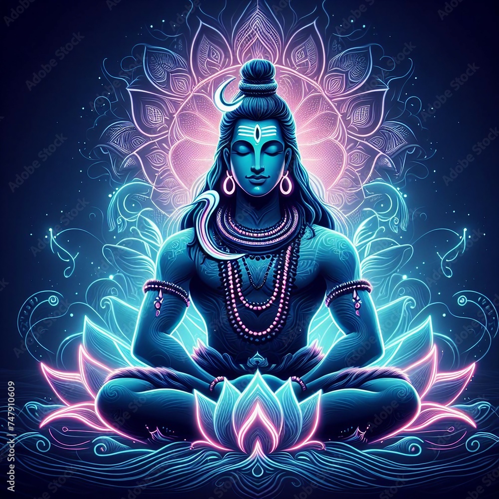 A modern twist on Lord Shiva: neon light painting Stock Illustration ...