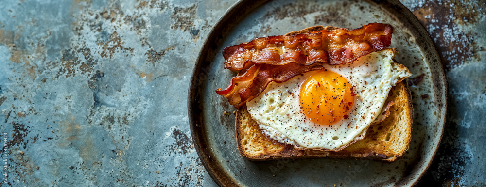 toast œuf bacon dans une assiette vue de dessus avec espace vide Stock ...