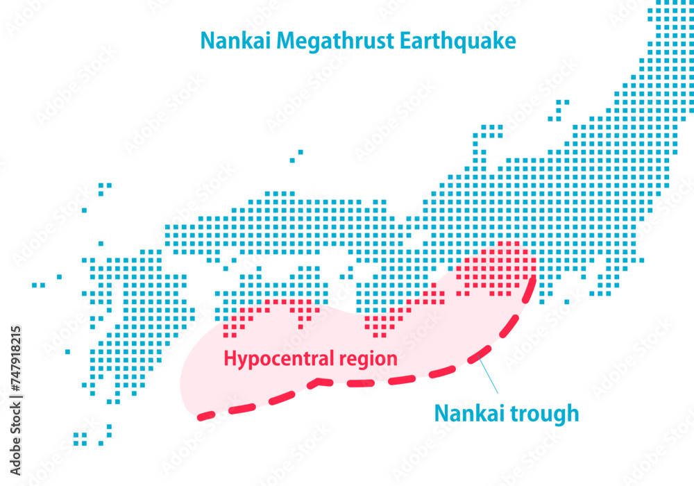 Hypocentral region map of Nankai trough earthquake. Stock-Vektorgrafik ...