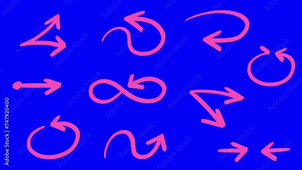 Vidéo Stock Arrows set version 2 animated hand drawn pink on bluebox ...
