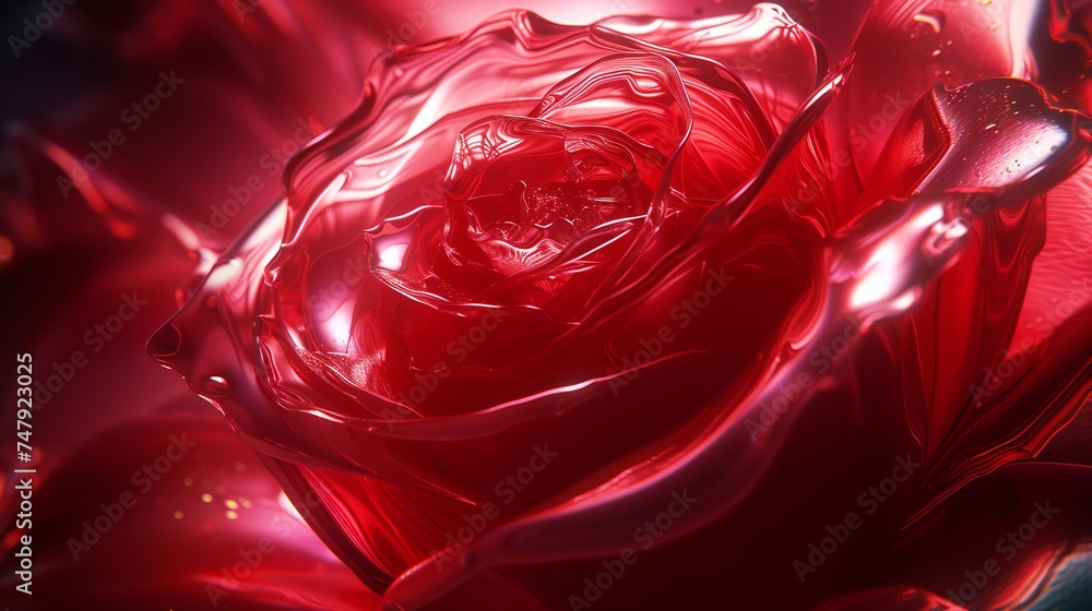 the radiance of a ruby red rose petal in extreme macro, capturing its ...