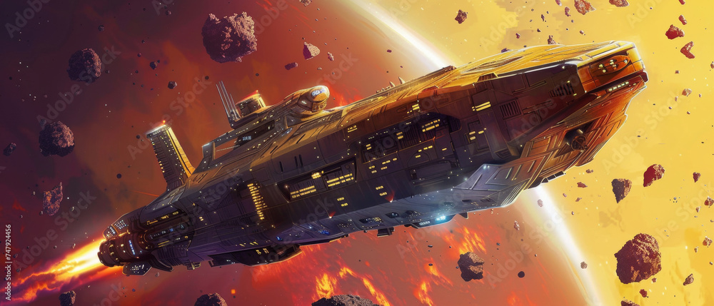 A high-tech space station orbits an exotic planet, showcasing ...