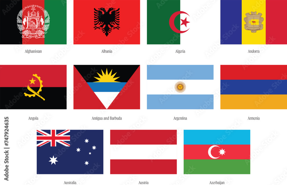 All national global flags starting with the letter "A". Round flags ...